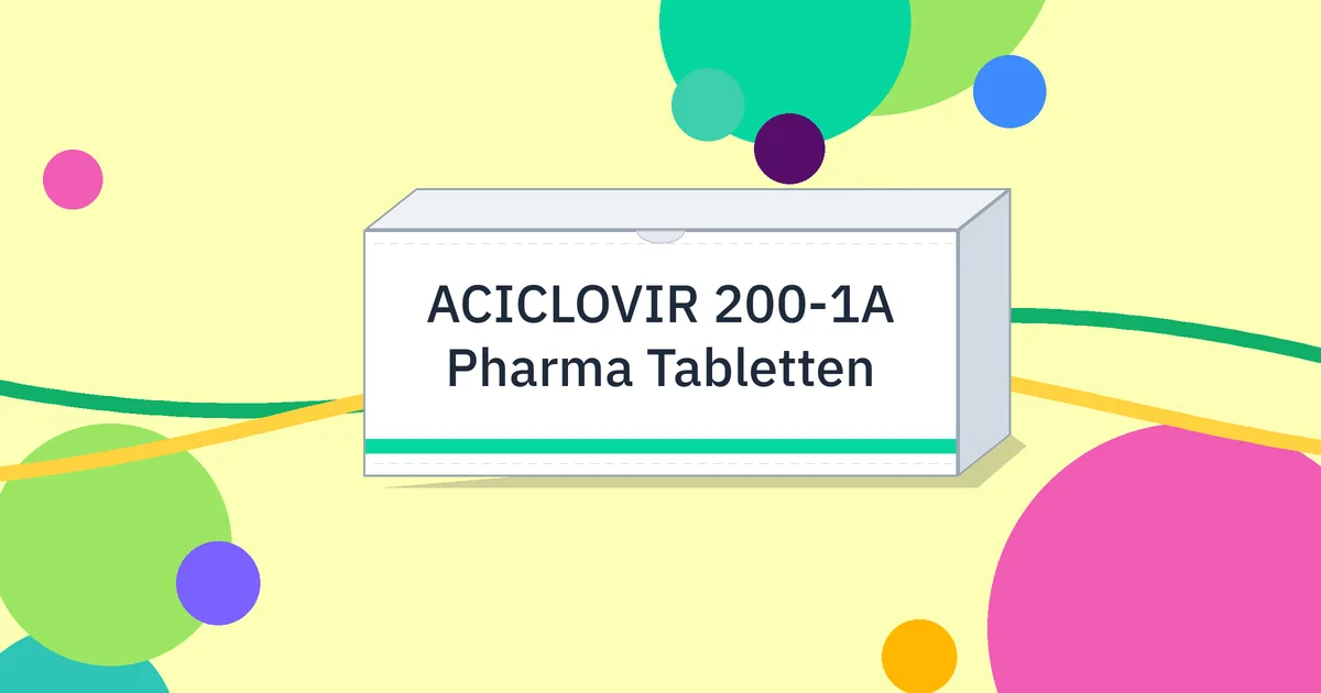 Symbolbild: Packung mit der Aufschrift ACICLOVIR 200-1A Pharma Tabletten (PZN 00870468) – Verfügbarkeit und Bezug in Apotheken in Frankfurt am Main