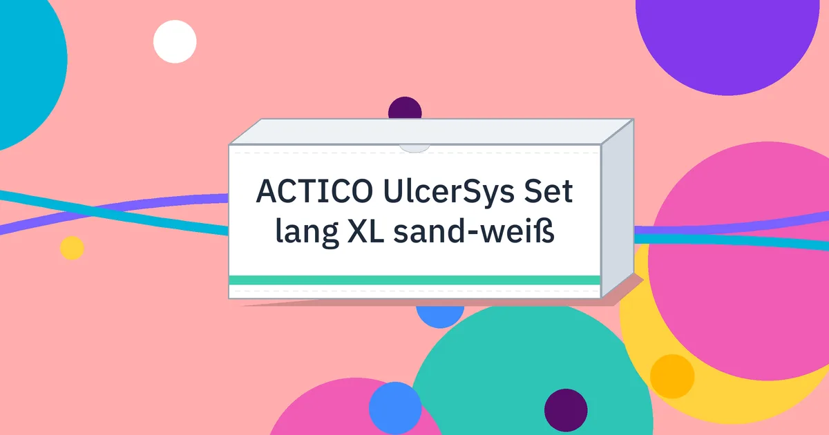 Symbolbild: Packung mit der Aufschrift ACTICO UlcerSys Set lang XL sand-weiß (PZN 10233857) – Verfügbarkeit und Bezug in Apotheken in Frankfurt am Main