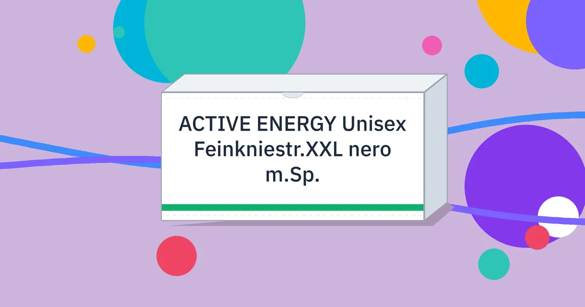 Symbolbild: Packung mit der Aufschrift ACTIVE ENERGY Unisex Feinkniestr.XXL nero m.Sp. (PZN 06448351) – Verfügbarkeit und Bezug in Apotheken in Frankfurt am Main