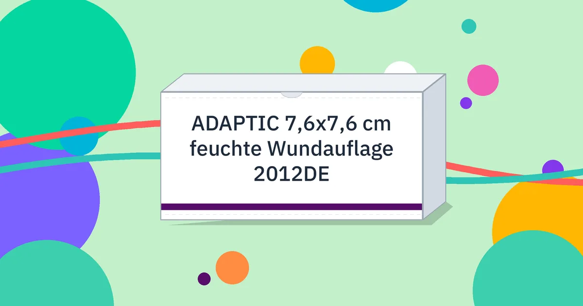Symbolbild: Packung mit der Aufschrift ADAPTIC 7,6x7,6 cm feuchte Wundauflage 2012DE (PZN 14324019) – Verfügbarkeit und Bezug in Apotheken in Frankfurt am Main