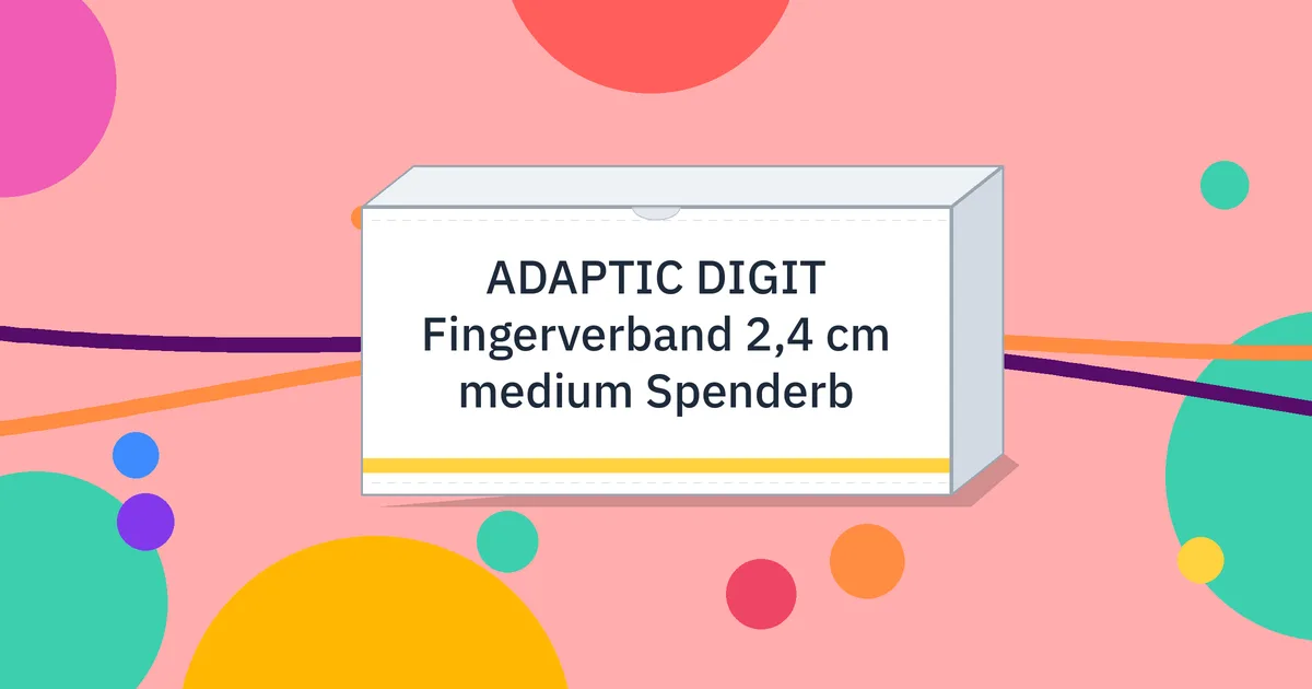 Symbolbild: Packung mit der Aufschrift ADAPTIC DIGIT Fingerverband 2,4 cm medium Spenderb (PZN 10843461) – Verfügbarkeit und Bezug in Apotheken in Frankfurt am Main