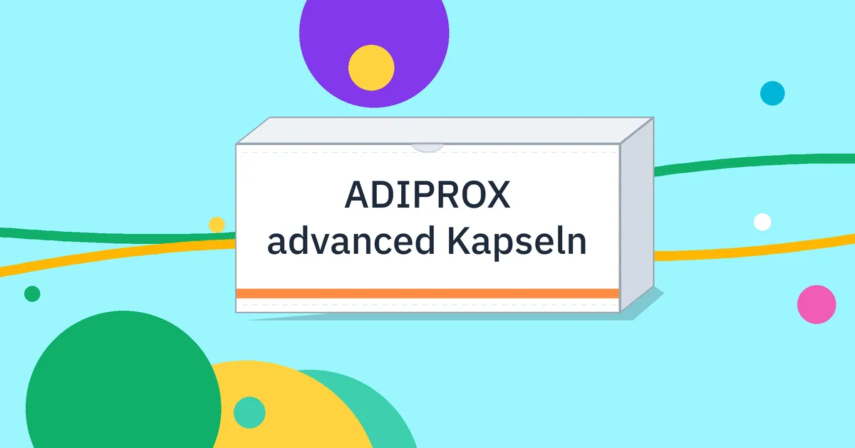Symbolbild: Packung mit der Aufschrift ADIPROX advanced Kapseln (PZN 15253416) – Verfügbarkeit und Bezug in Apotheken in Frankfurt am Main