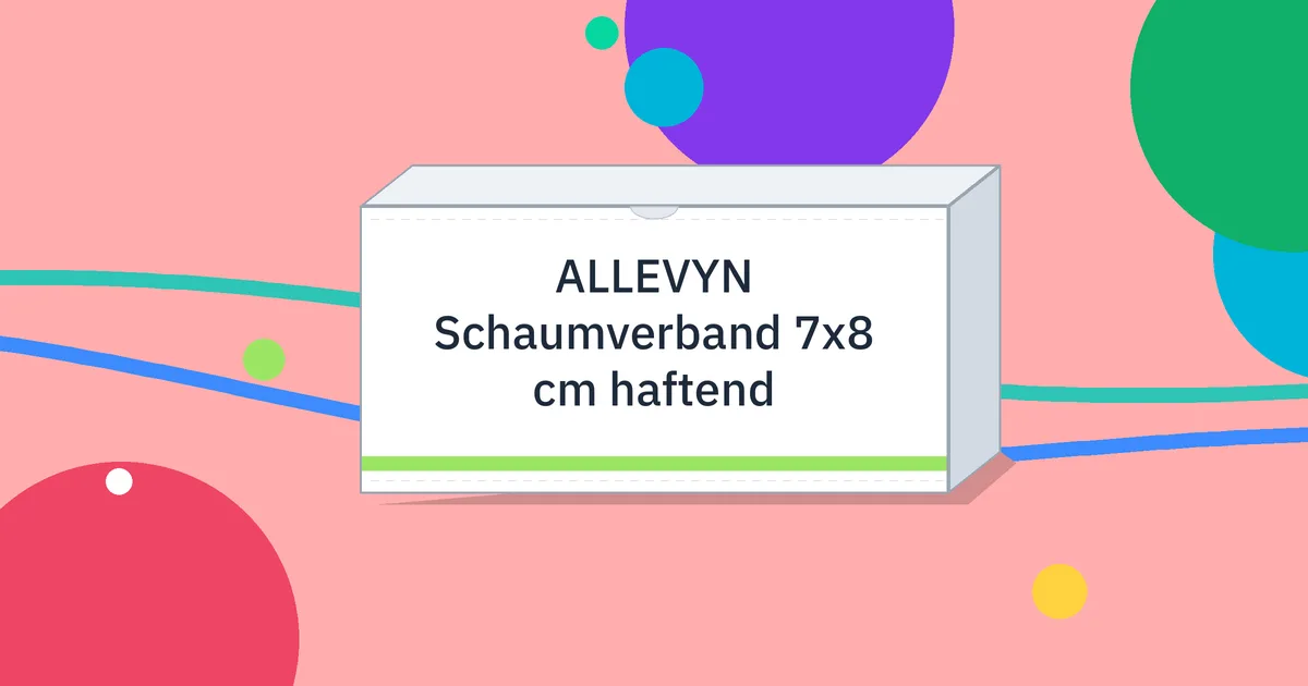 Symbolbild: Packung mit der Aufschrift ALLEVYN Schaumverband 7x8 cm haftend (PZN 15403637) – Verfügbarkeit und Bezug in Apotheken in Frankfurt am Main