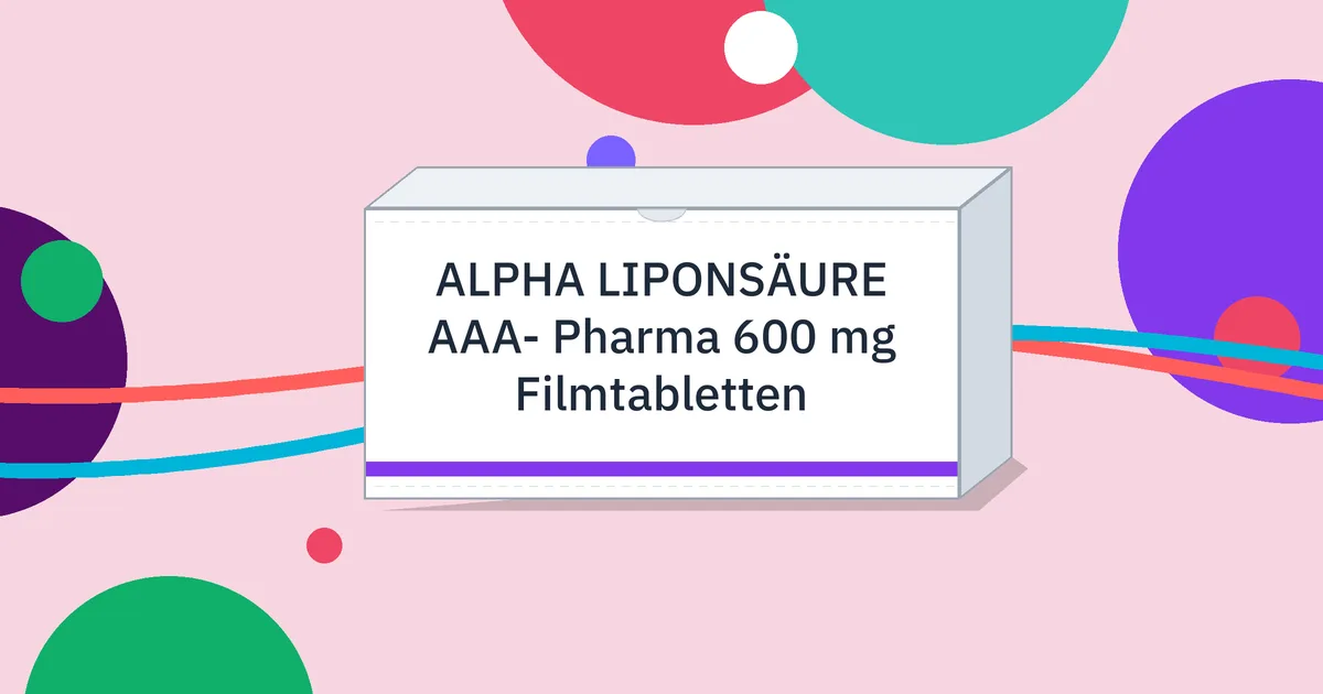 Symbolbild: Packung mit der Aufschrift ALPHA LIPONSÄURE AAA- Pharma 600 mg Filmtabletten (PZN 12415999) – Verfügbarkeit und Bezug in Apotheken in Frankfurt am Main