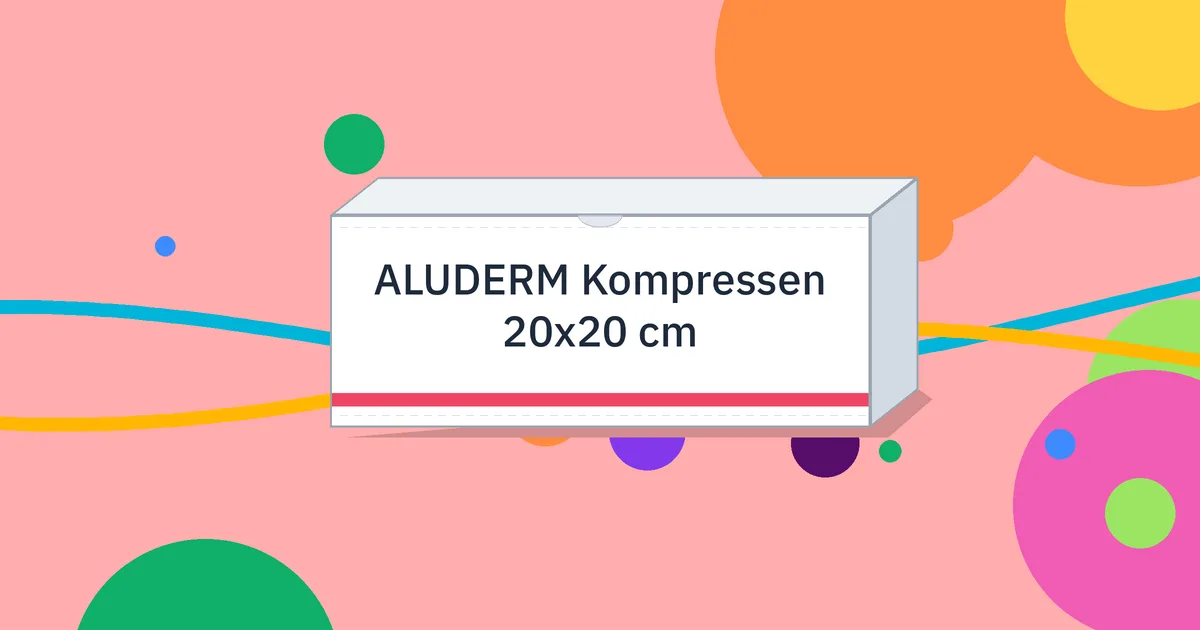 Symbolbild: Packung mit der Aufschrift ALUDERM Kompressen 20x20 cm (PZN 03147324) – Verfügbarkeit und Bezug in Apotheken in Frankfurt am Main