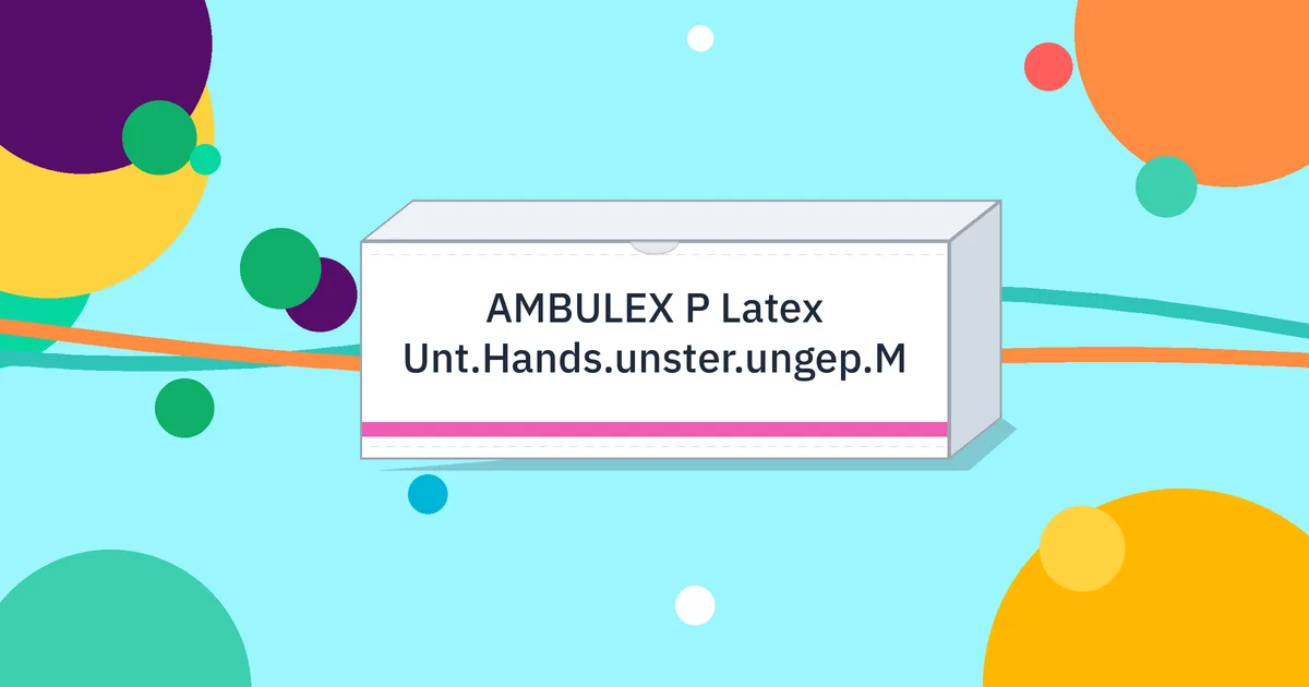 Symbolbild: Packung mit der Aufschrift AMBULEX P Latex Unt.Hands.unster.ungep.M (PZN 09700928) – Verfügbarkeit und Bezug in Apotheken in Frankfurt am Main