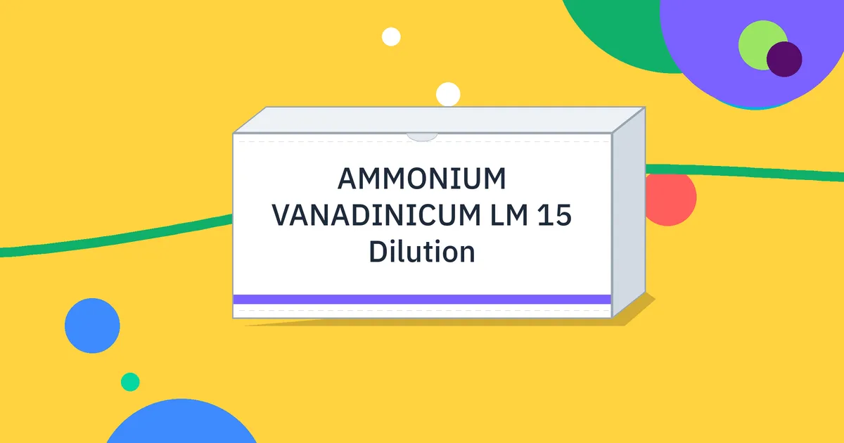 Symbolbild: Packung mit der Aufschrift AMMONIUM VANADINICUM LM 15 Dilution (PZN 13324164) – Verfügbarkeit und Bezug in Apotheken in Frankfurt am Main