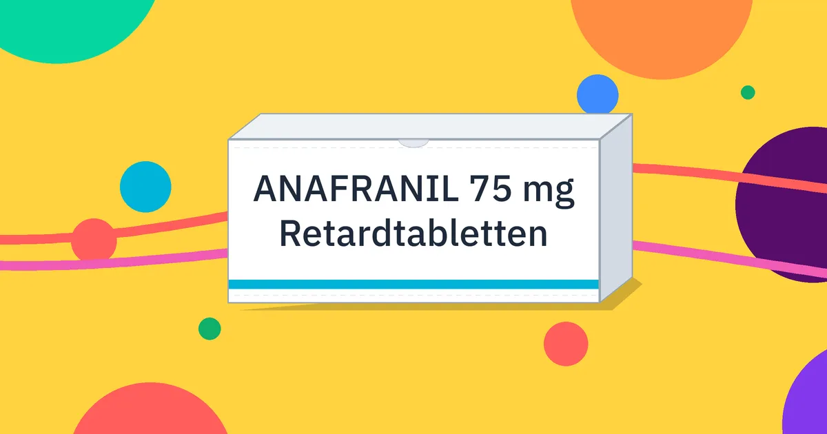 Symbolbild: Packung mit der Aufschrift ANAFRANIL 75 mg Retardtabletten (PZN 11024860) – Verfügbarkeit und Bezug in Apotheken in Frankfurt am Main