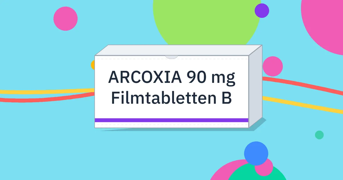 Symbolbild: Packung mit der Aufschrift ARCOXIA 90 mg Filmtabletten B (PZN 06585757) – Verfügbarkeit und Bezug in Apotheken in Frankfurt am Main