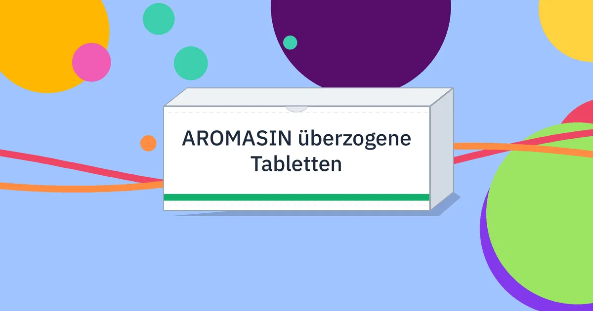Symbolbild: Packung mit der Aufschrift AROMASIN überzogene Tabletten (PZN 09000817) – Verfügbarkeit und Bezug in Apotheken in Frankfurt am Main