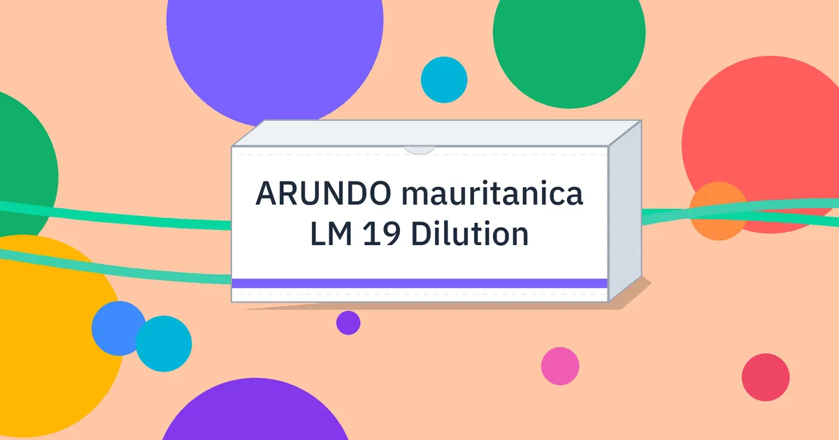 Symbolbild: Packung mit der Aufschrift ARUNDO mauritanica LM 19 Dilution (PZN 12781190) – Verfügbarkeit und Bezug in Apotheken in Frankfurt am Main