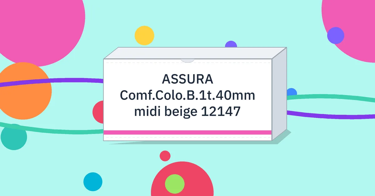 Symbolbild: Packung mit der Aufschrift ASSURA Comf.Colo.B.1t.40mm midi beige 12147 (PZN 08996105) – Verfügbarkeit und Bezug in Apotheken in Frankfurt am Main