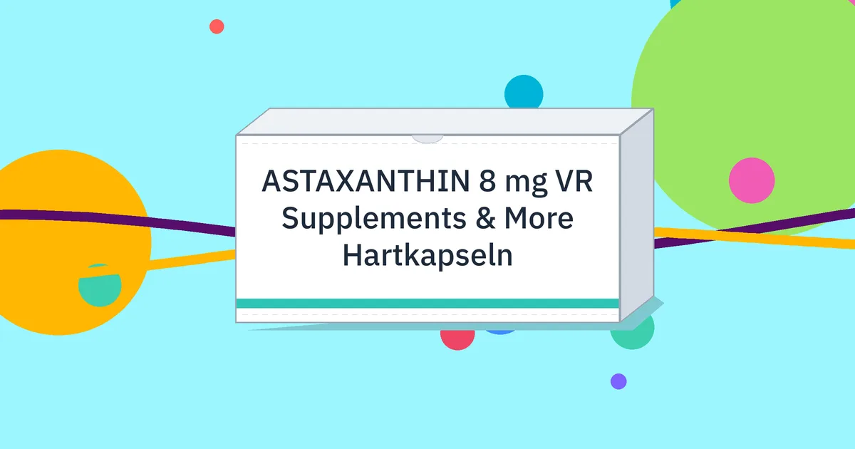 Symbolbild: Packung mit der Aufschrift ASTAXANTHIN 8 mg VR Supplements & More Hartkapseln (PZN 20622057) – Verfügbarkeit und Bezug in Apotheken in Frankfurt am Main