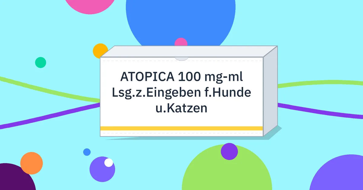 Symbolbild: Packung mit der Aufschrift ATOPICA 100 mg-ml Lsg.z.Eingeben f.Hunde u.Katzen (PZN 14365573) – Verfügbarkeit und Bezug in Apotheken in Frankfurt am Main