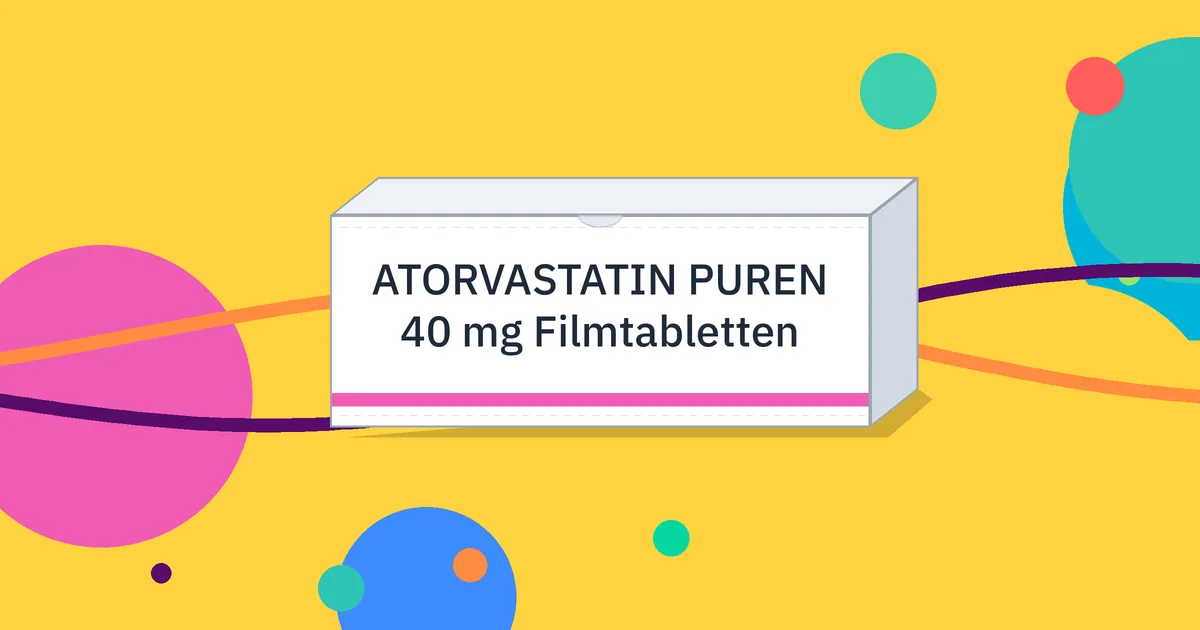 Symbolbild: Packung mit der Aufschrift ATORVASTATIN PUREN 40 mg Filmtabletten (PZN 11297428) – Verfügbarkeit und Bezug in Apotheken in Frankfurt am Main