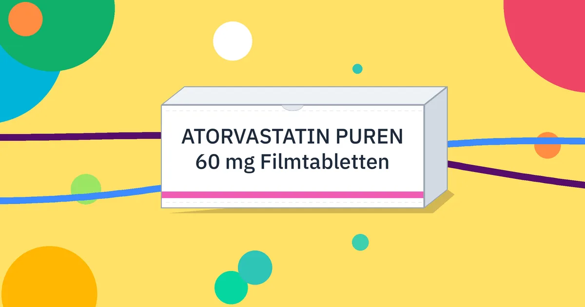 Symbolbild: Packung mit der Aufschrift ATORVASTATIN PUREN 60 mg Filmtabletten (PZN 13878230) – Verfügbarkeit und Bezug in Apotheken in Frankfurt am Main