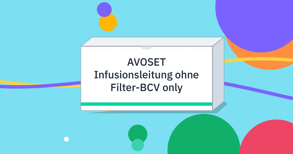 Symbolbild: Packung mit der Aufschrift AVOSET Infusionsleitung ohne Filter-BCV only (PZN 18702168) – Verfügbarkeit und Bezug in Apotheken in Frankfurt am Main
