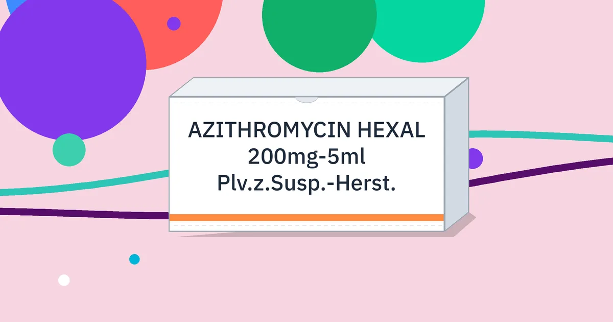 Symbolbild: Packung mit der Aufschrift AZITHROMYCIN HEXAL 200mg-5ml Plv.z.Susp.-Herst. (PZN 00230007) – Verfügbarkeit und Bezug in Apotheken in Frankfurt am Main