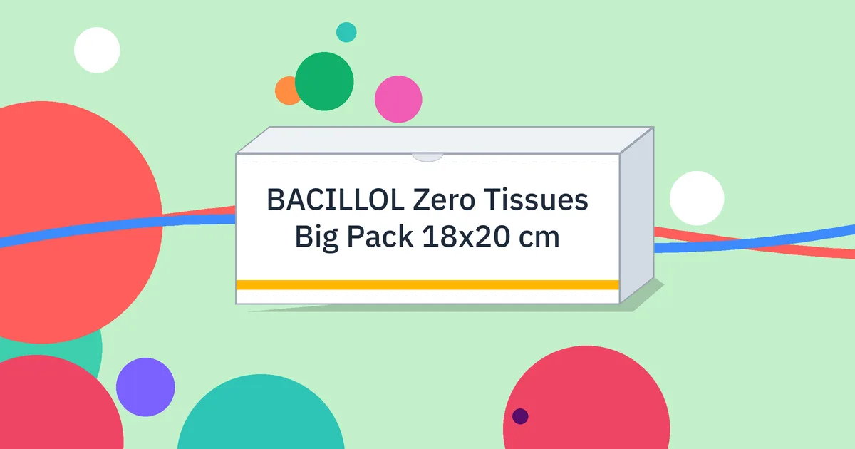 Symbolbild: Packung mit der Aufschrift BACILLOL Zero Tissues Big Pack 18x20 cm (PZN 19262145) – Verfügbarkeit und Bezug in Apotheken in Frankfurt am Main
