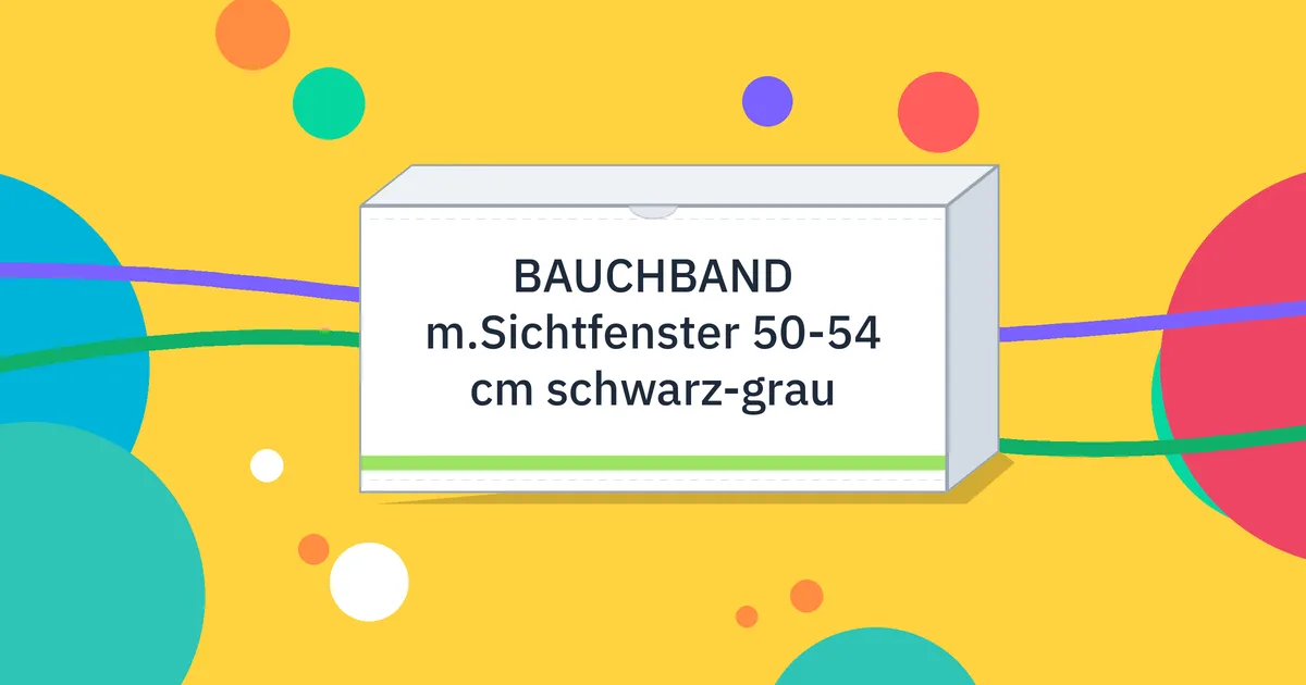 Symbolbild: Packung mit der Aufschrift BAUCHBAND m.Sichtfenster 50-54 cm schwarz-grau (PZN 17837825) – Verfügbarkeit und Bezug in Apotheken in Frankfurt am Main