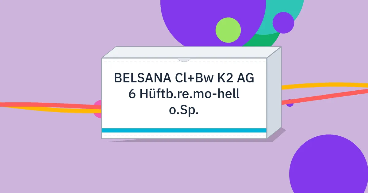 Symbolbild: Packung mit der Aufschrift BELSANA Cl+Bw K2 AG 6 Hüftb.re.mo-hell o.Sp. (PZN 12255343) – Verfügbarkeit und Bezug in Apotheken in Frankfurt am Main