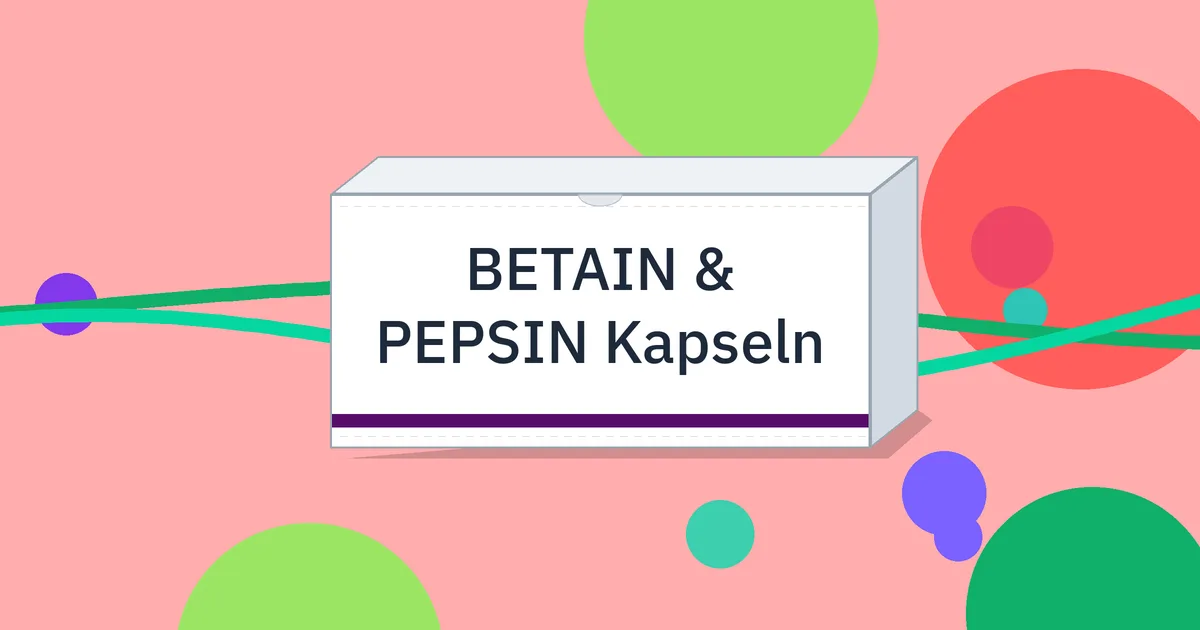 Symbolbild: Packung mit der Aufschrift BETAIN & PEPSIN Kapseln (PZN 20575091) – Verfügbarkeit und Bezug in Apotheken in Frankfurt am Main