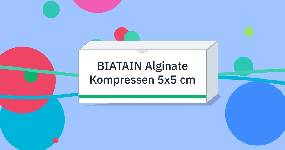 Symbolbild: Packung mit der Aufschrift BIATAIN Alginate Kompressen 5x5 cm (PZN 15226885) – Verfügbarkeit und Bezug in Apotheken in Frankfurt am Main