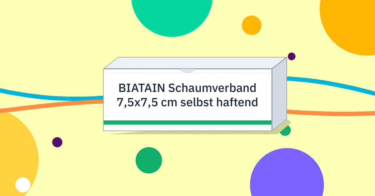 Symbolbild: Packung mit der Aufschrift BIATAIN Schaumverband 7,5x7,5 cm selbst haftend (PZN 01643119) – Verfügbarkeit und Bezug in Apotheken in Frankfurt am Main