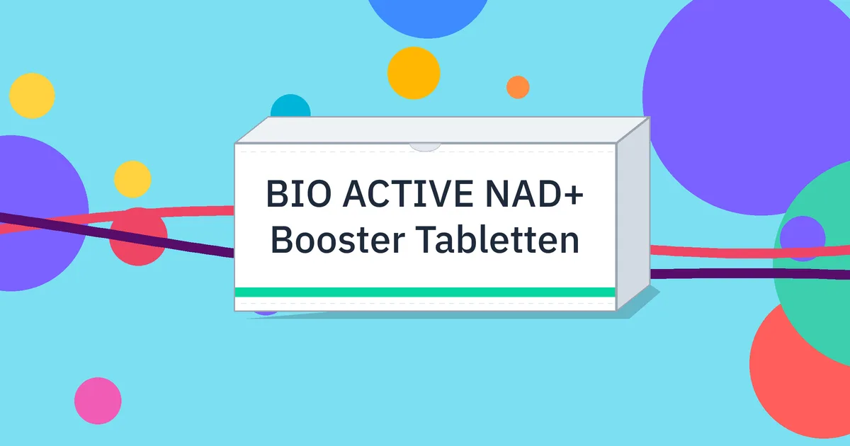 Symbolbild: Packung mit der Aufschrift BIO ACTIVE NAD+ Booster Tabletten (PZN 19358419) – Verfügbarkeit und Bezug in Apotheken in Frankfurt am Main