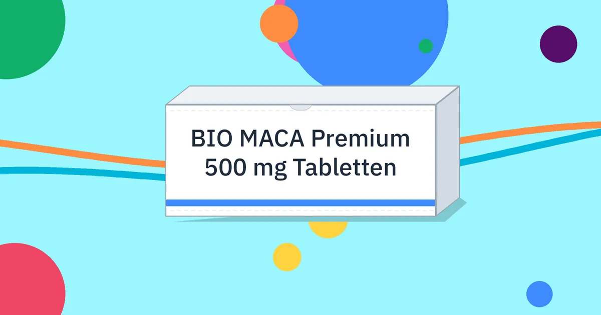 Symbolbild: Packung mit der Aufschrift BIO MACA Premium 500 mg Tabletten (PZN 09464793) – Verfügbarkeit und Bezug in Apotheken in Frankfurt am Main