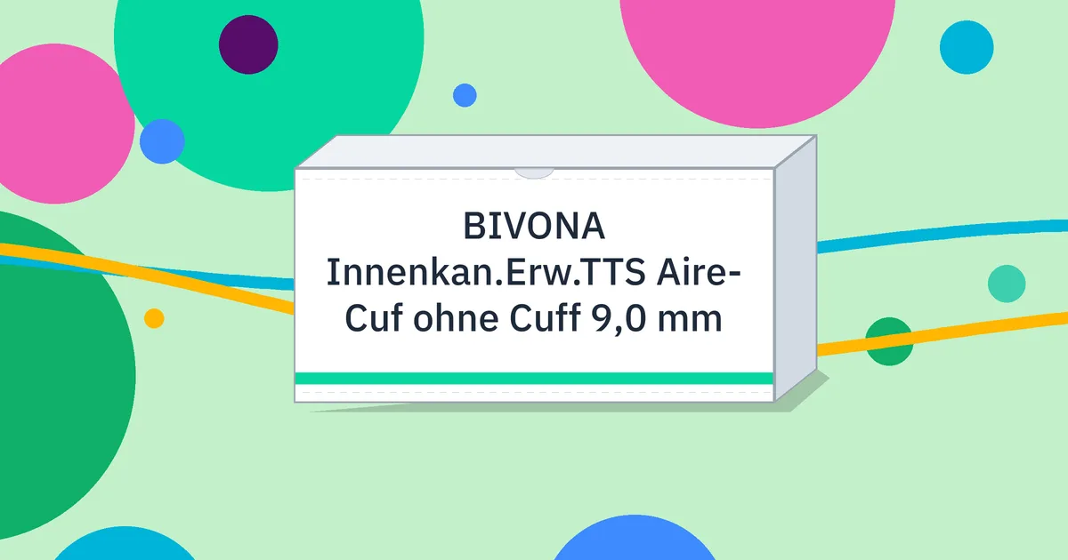 Symbolbild: Packung mit der Aufschrift BIVONA Innenkan.Erw.TTS Aire-Cuf ohne Cuff 9,0 mm (PZN 01301620) – Verfügbarkeit und Bezug in Apotheken in Frankfurt am Main