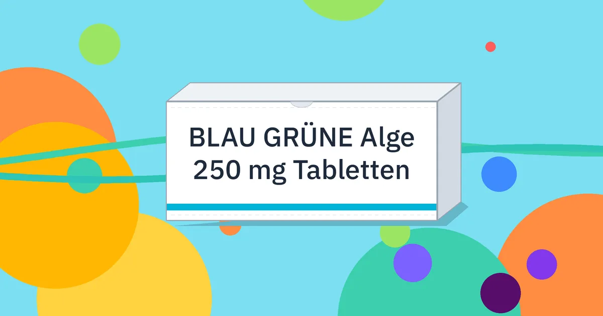 Symbolbild: Packung mit der Aufschrift BLAU GRÜNE Alge 250 mg Tabletten (PZN 00693078) – Verfügbarkeit und Bezug in Apotheken in Frankfurt am Main