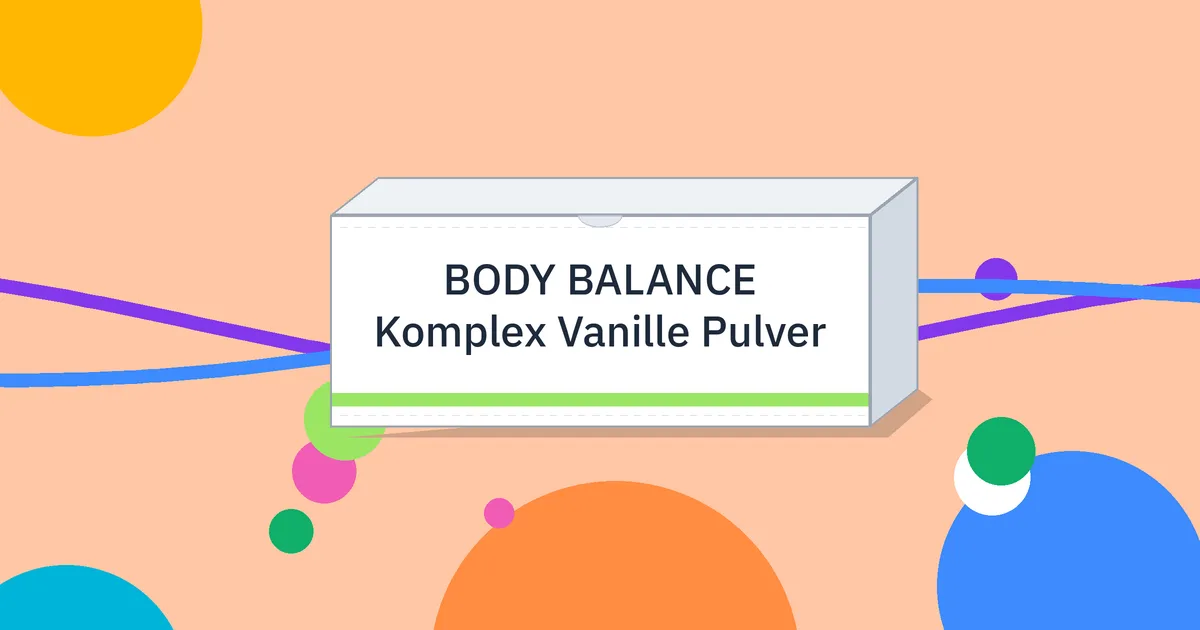 Symbolbild: Packung mit der Aufschrift BODY BALANCE Komplex Vanille Pulver (PZN 12511728) – Verfügbarkeit und Bezug in Apotheken in Frankfurt am Main