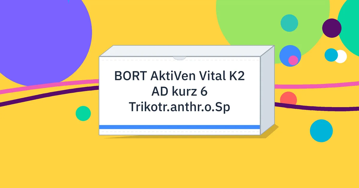 Symbolbild: Packung mit der Aufschrift BORT AktiVen Vital K2 AD kurz 6 Trikotr.anthr.o.Sp (PZN 13728447) – Verfügbarkeit und Bezug in Apotheken in Frankfurt am Main