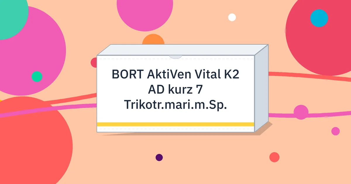 Symbolbild: Packung mit der Aufschrift BORT AktiVen Vital K2 AD kurz 7 Trikotr.mari.m.Sp. (PZN 13727962) – Verfügbarkeit und Bezug in Apotheken in Frankfurt am Main