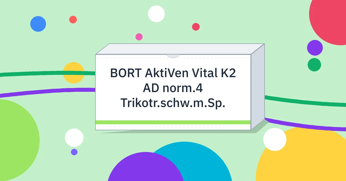 Symbolbild: Packung mit der Aufschrift BORT AktiVen Vital K2 AD norm.4 Trikotr.schw.m.Sp. (PZN 12549777) – Verfügbarkeit und Bezug in Apotheken in Frankfurt am Main