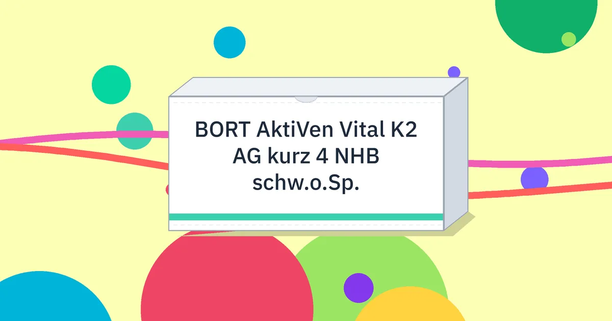Symbolbild: Packung mit der Aufschrift BORT AktiVen Vital K2 AG kurz 4 NHB schw.o.Sp. (PZN 12384744) – Verfügbarkeit und Bezug in Apotheken in Frankfurt am Main