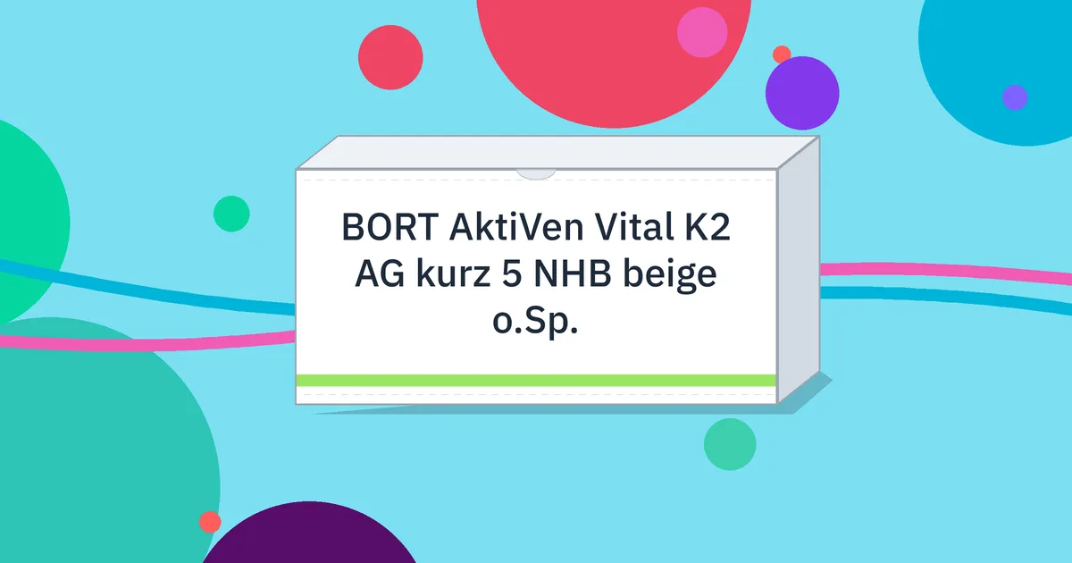 Symbolbild: Packung mit der Aufschrift BORT AktiVen Vital K2 AG kurz 5 NHB beige o.Sp. (PZN 13731521) – Verfügbarkeit und Bezug in Apotheken in Frankfurt am Main