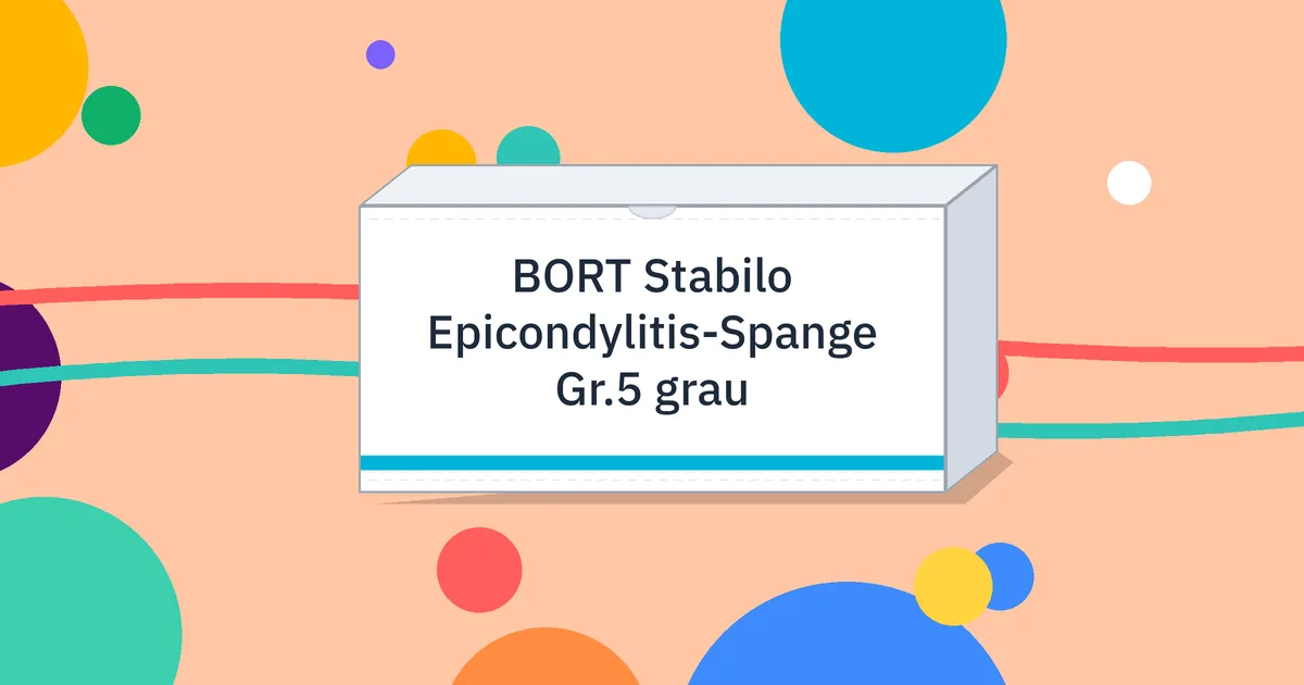 Symbolbild: Packung mit der Aufschrift BORT Stabilo Epicondylitis-Spange Gr.5 grau (PZN 20099578) – Verfügbarkeit und Bezug in Apotheken in Frankfurt am Main