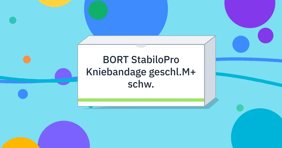 Symbolbild: Packung mit der Aufschrift BORT StabiloPro Kniebandage geschl.M+ schw. (PZN 06084222) – Verfügbarkeit und Bezug in Apotheken in Frankfurt am Main