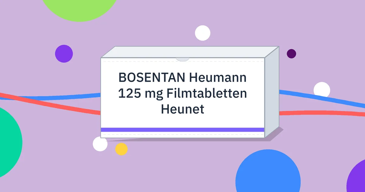 Symbolbild: Packung mit der Aufschrift BOSENTAN Heumann 125 mg Filmtabletten Heunet (PZN 18413079) – Verfügbarkeit und Bezug in Apotheken in Frankfurt am Main