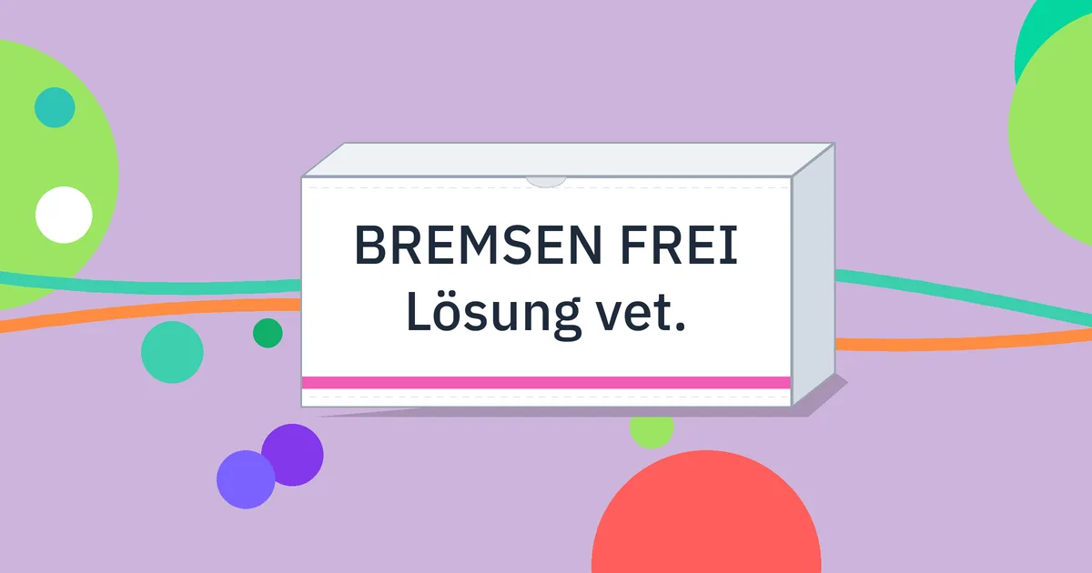 Symbolbild: Packung mit der Aufschrift BREMSEN FREI Lösung vet. (PZN 00885808) – Verfügbarkeit und Bezug in Apotheken in Frankfurt am Main