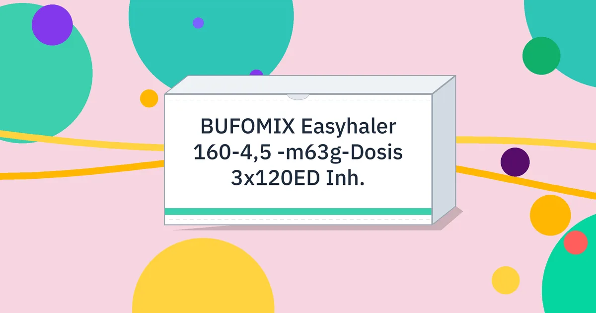 Symbolbild: Packung mit der Aufschrift BUFOMIX Easyhaler 160-4,5 -m63g-Dosis 3x120ED Inh. (PZN 18365854) – Verfügbarkeit und Bezug in Apotheken in Frankfurt am Main