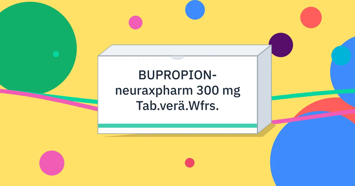 Symbolbild: Packung mit der Aufschrift BUPROPION-neuraxpharm 300 mg Tab.verä.Wfrs. (PZN 19662991) – Verfügbarkeit und Bezug in Apotheken in Frankfurt am Main