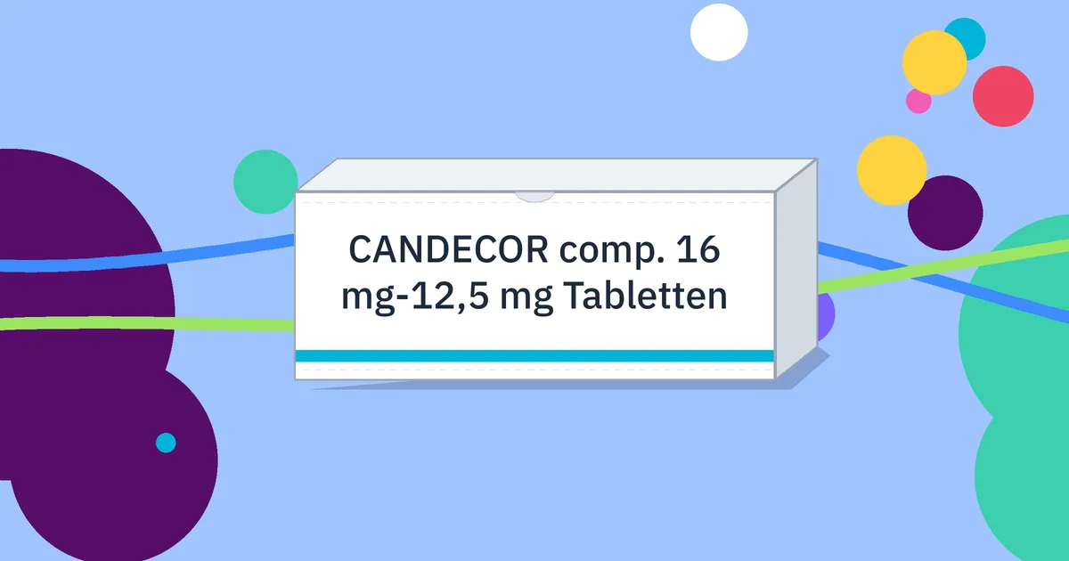 Symbolbild: Packung mit der Aufschrift CANDECOR comp. 16 mg-12,5 mg Tabletten (PZN 09633600) – Verfügbarkeit und Bezug in Apotheken in Frankfurt am Main