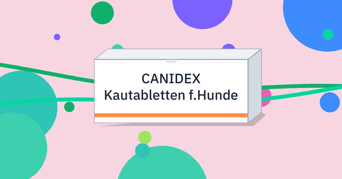 Symbolbild: Packung mit der Aufschrift CANIDEX Kautabletten f.Hunde (PZN 17834809) – Verfügbarkeit und Bezug in Apotheken in Frankfurt am Main