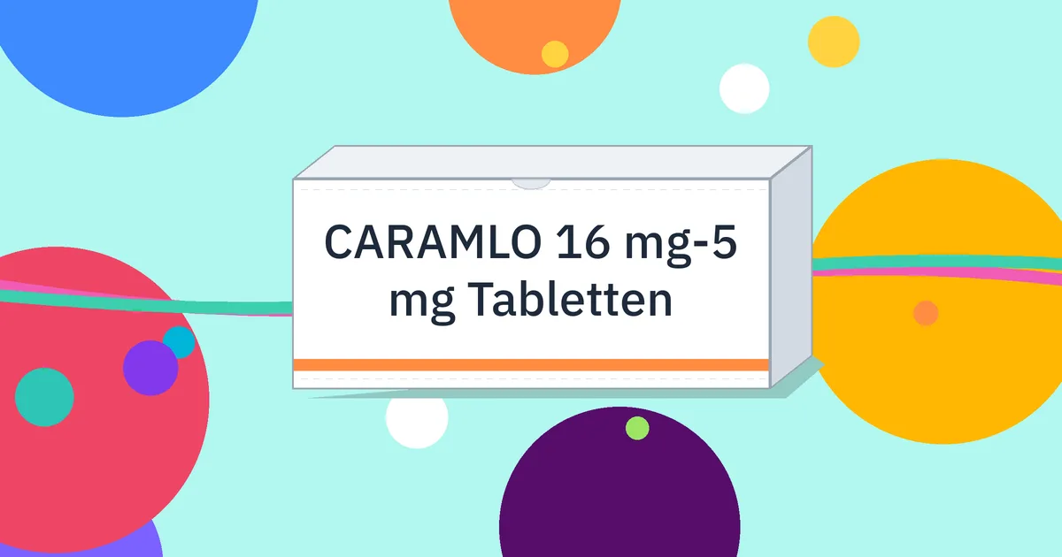 Symbolbild: Packung mit der Aufschrift CARAMLO 16 mg-5 mg Tabletten (PZN 19875178) – Verfügbarkeit und Bezug in Apotheken in Frankfurt am Main