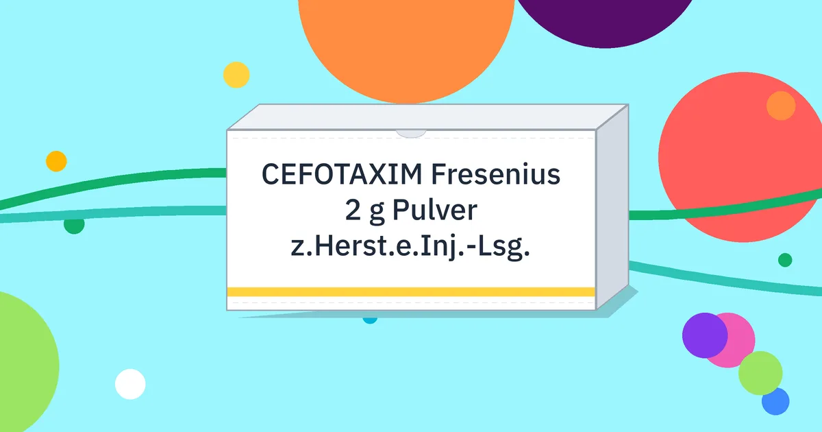 Symbolbild: Packung mit der Aufschrift CEFOTAXIM Fresenius 2 g Pulver z.Herst.e.Inj.-Lsg. (PZN 01567588) – Verfügbarkeit und Bezug in Apotheken in Frankfurt am Main