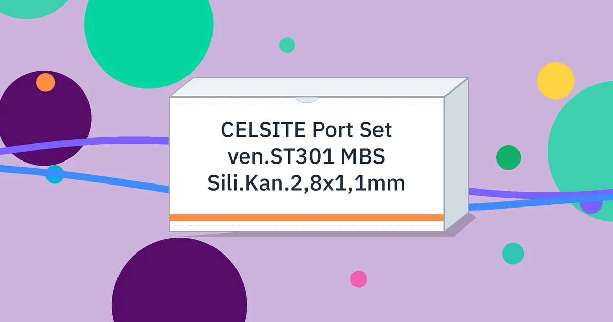 Symbolbild: Packung mit der Aufschrift CELSITE Port Set ven.ST301 MBS Sili.Kan.2,8x1,1mm (PZN 06867958) – Verfügbarkeit und Bezug in Apotheken in Frankfurt am Main