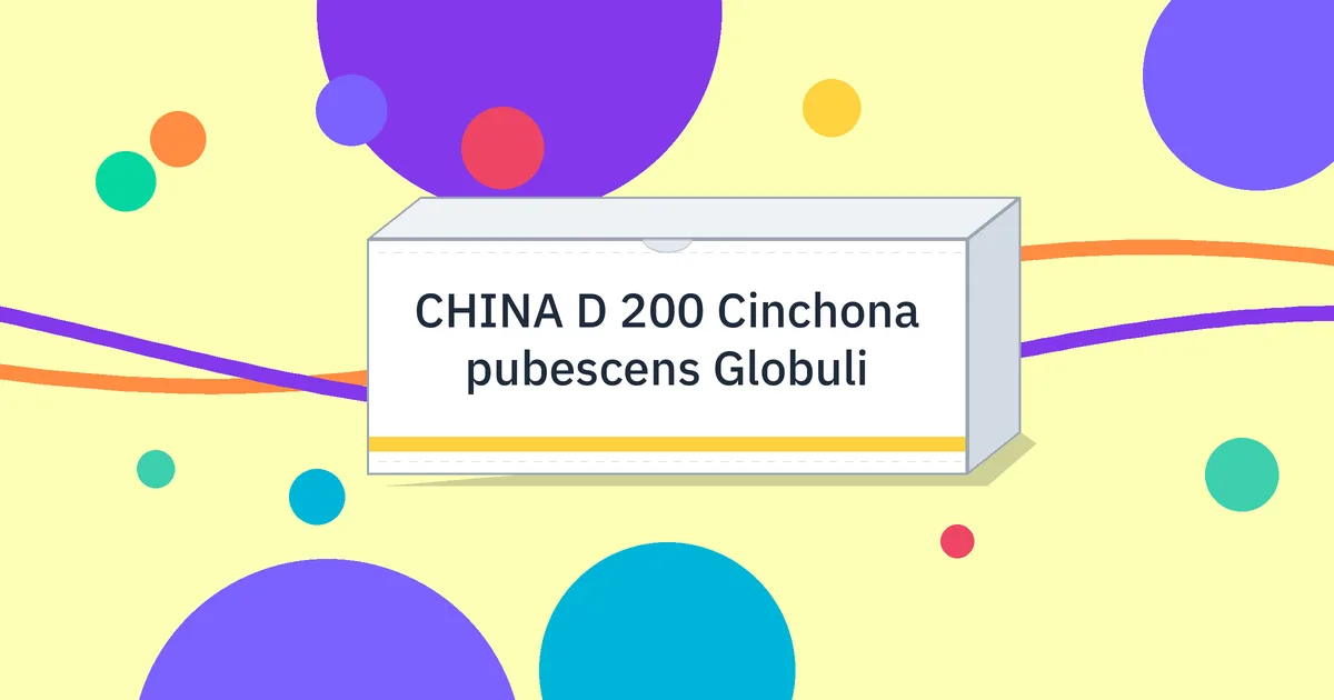 Symbolbild: Packung mit der Aufschrift CHINA D 200 Cinchona pubescens Globuli (PZN 17298699) – Verfügbarkeit und Bezug in Apotheken in Frankfurt am Main